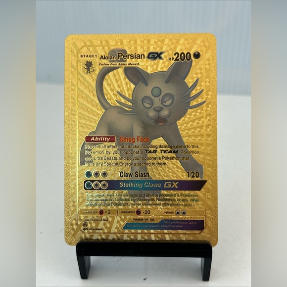 Pokemon | Toys | Alolan Persian Gx Metal Gold Foil Pokemon Card Fan Art ...